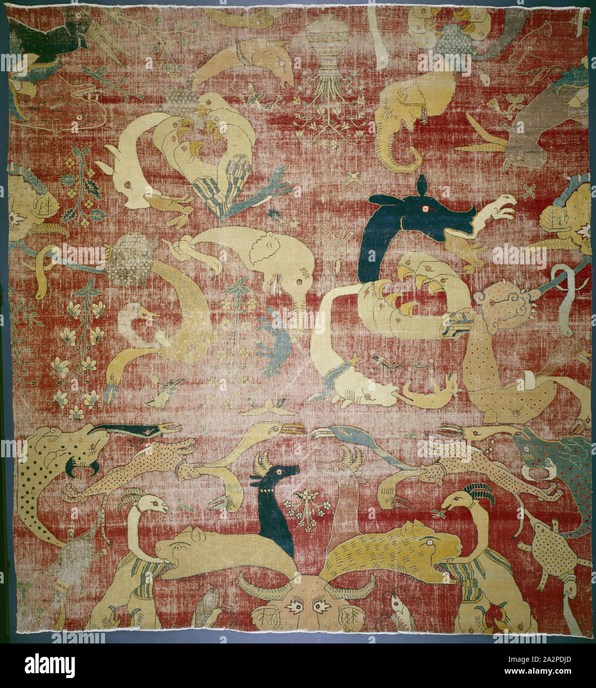 Islamic, Indian, Portion of a Carpet with Animals, Masks and Vases, c ...