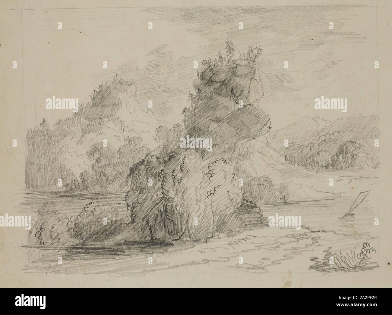 Thomas Cole, American, 1801-1848, Island in Lake with Trees and ...