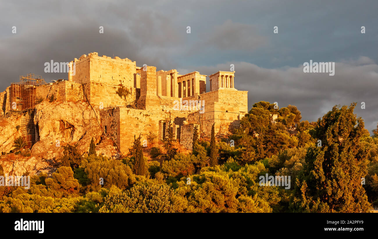 The Acropolis in Athens city at sunset, Greece - Greek landscape Stock ...