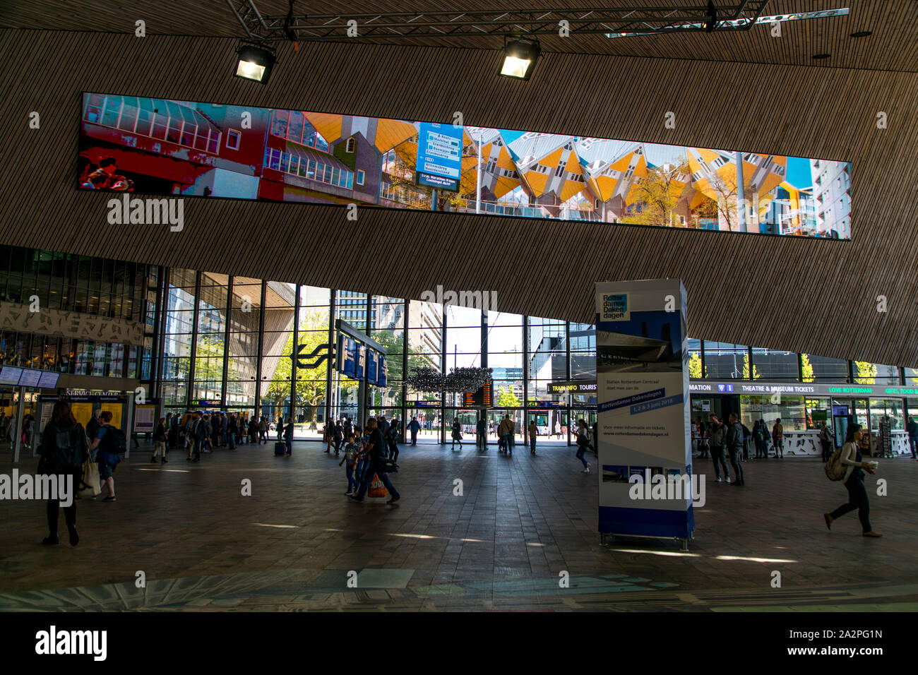 Rotterdam Central Station, Centraal, Hall, Netherlands, video screen ...