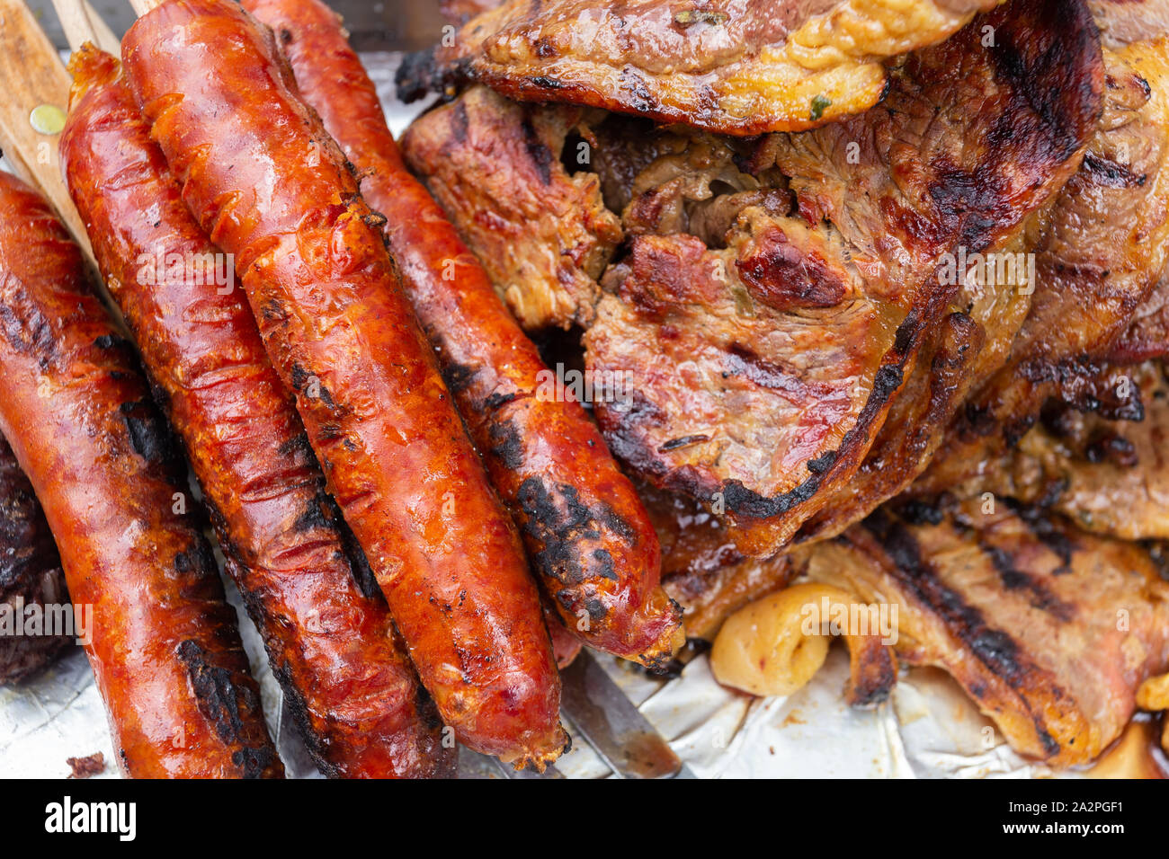 Colombian barbecue, typical food of Colombia- close-up image Stock ...