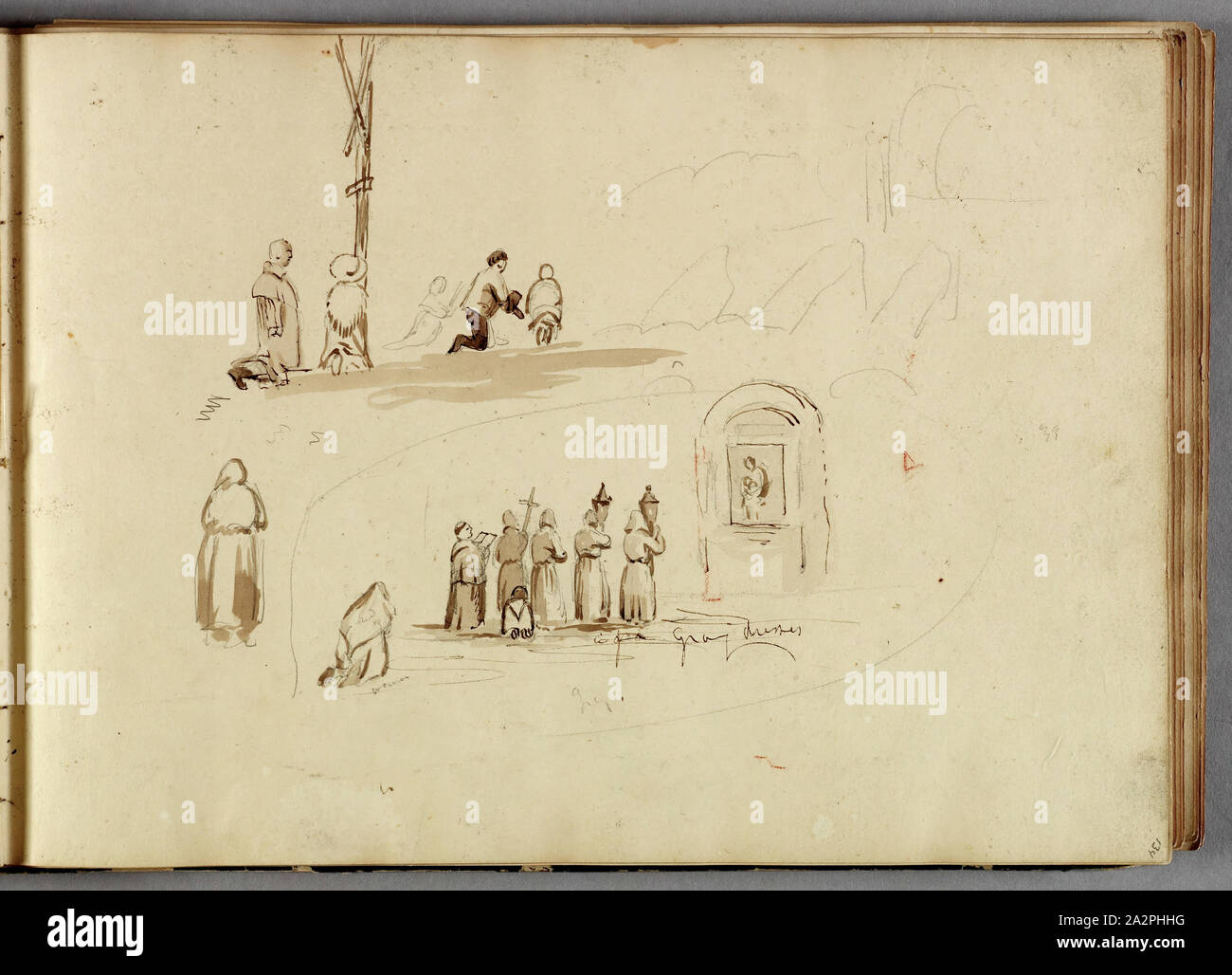 Pen ink and ink wash over pencil on off white paper hi-res stock ...