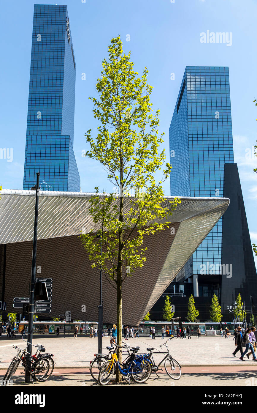 High-rise facade in downtown Rotterdam, Netherlands, Delftse Port ...