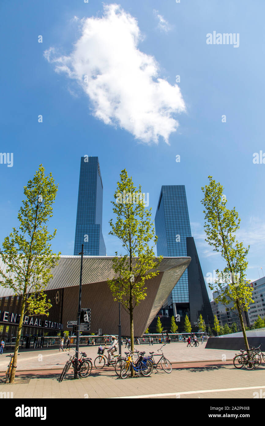 High-rise facade in downtown Rotterdam, Netherlands, Delftse Port ...