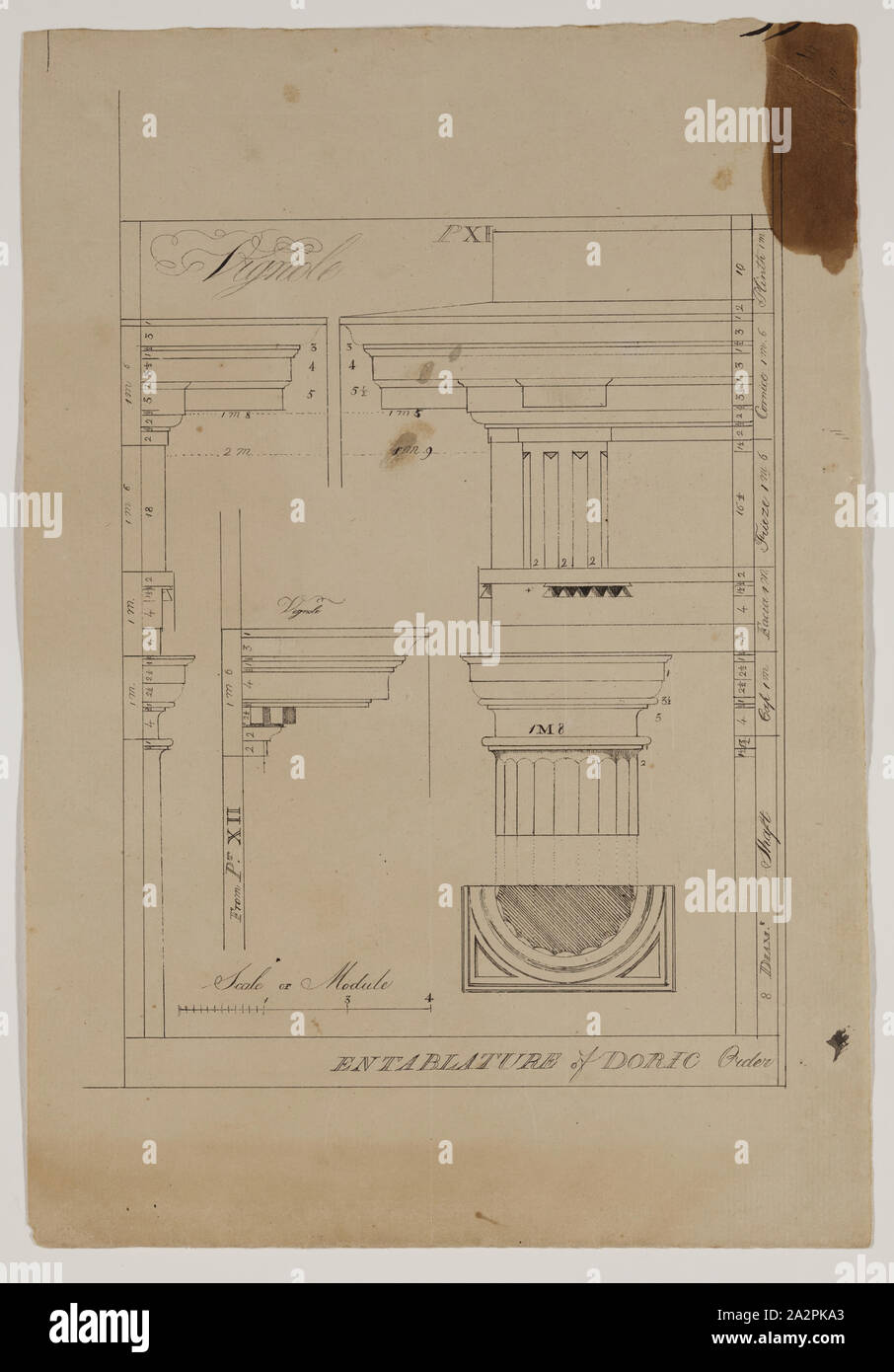 J. A. Thompson, American, Doric Entablature, 19th century, pen and ...