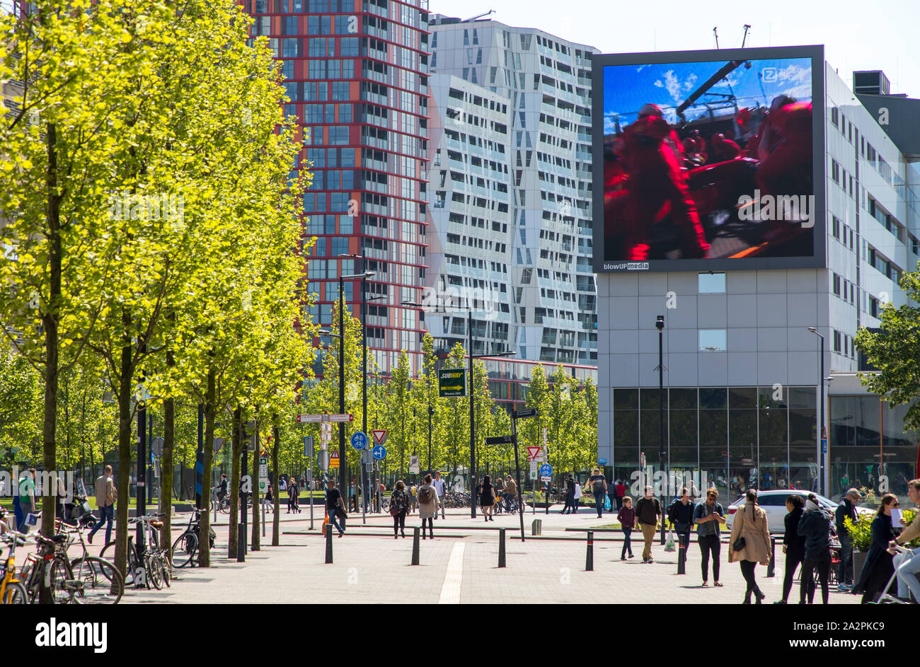 Downtown Rotterdam, Netherlands, Kruisplein promenade, residential ...