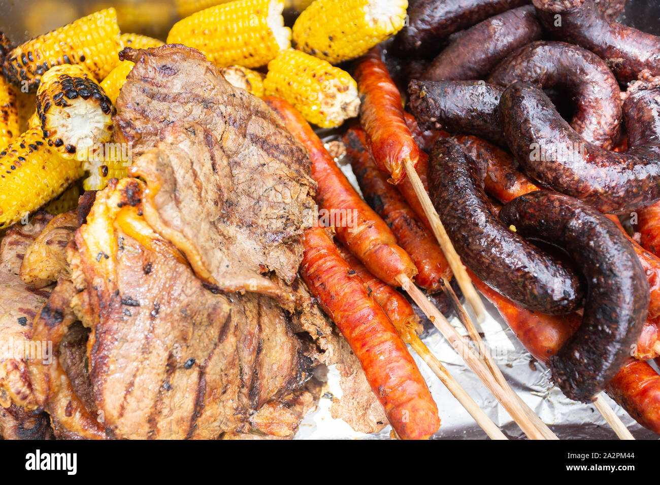 Colombian barbecue, typical food of Colombia- close-up image Stock ...