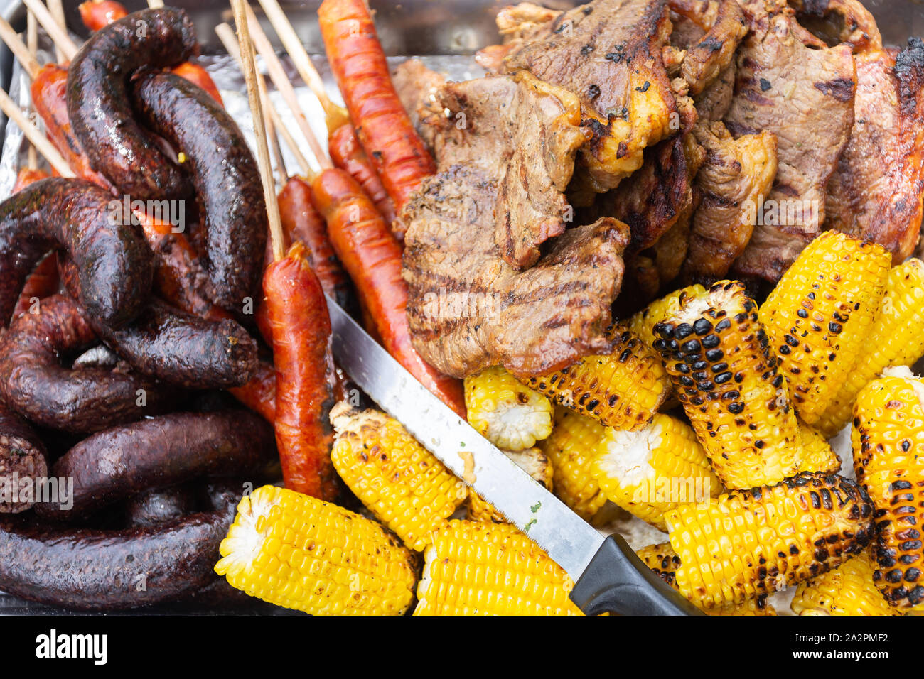 Colombian barbecue, typical food of Colombia- close-up image Stock ...