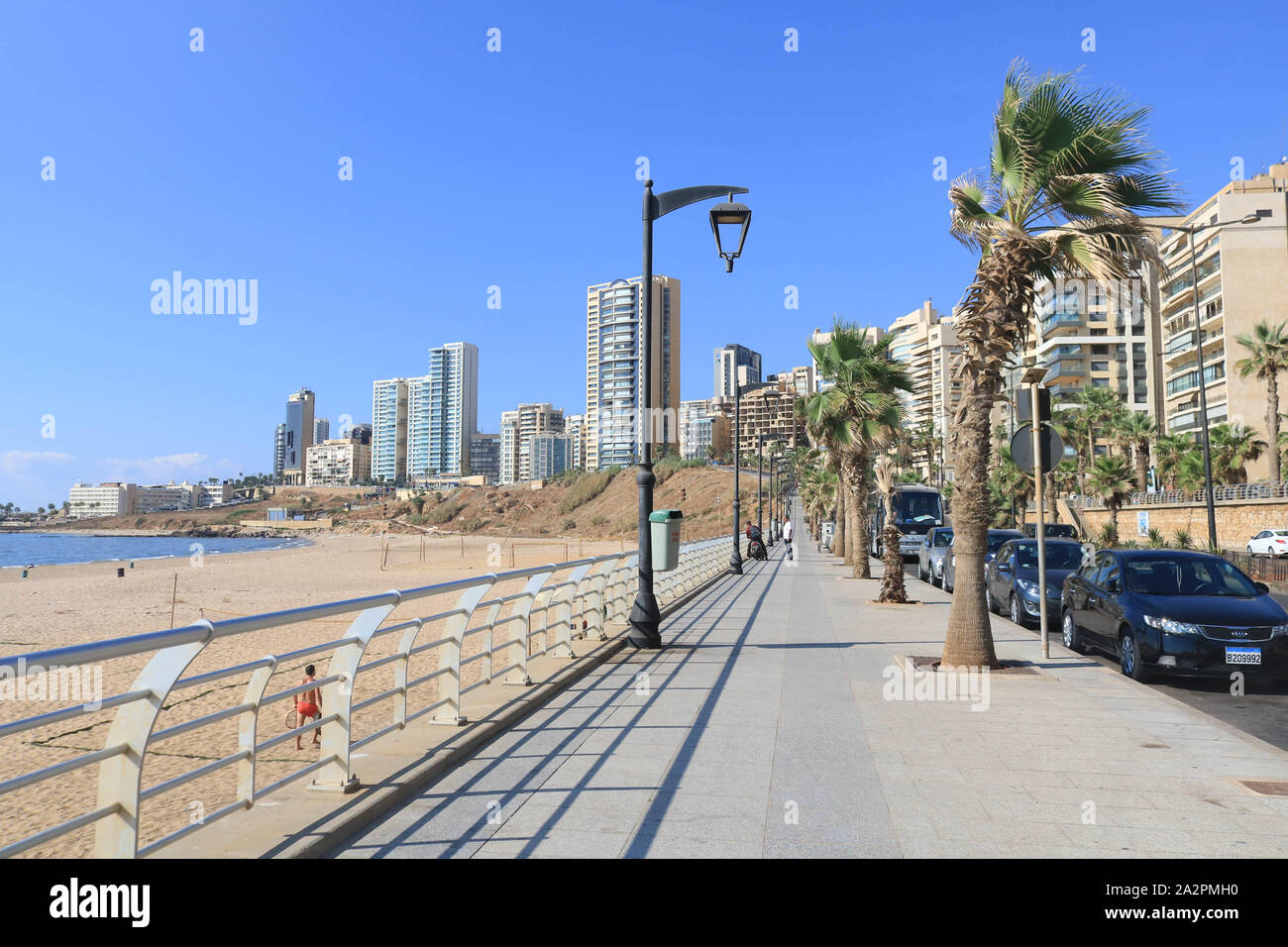 Beirut, Lebanon. 3rd Oct, 2019. Palm trees lined along the sea ...
