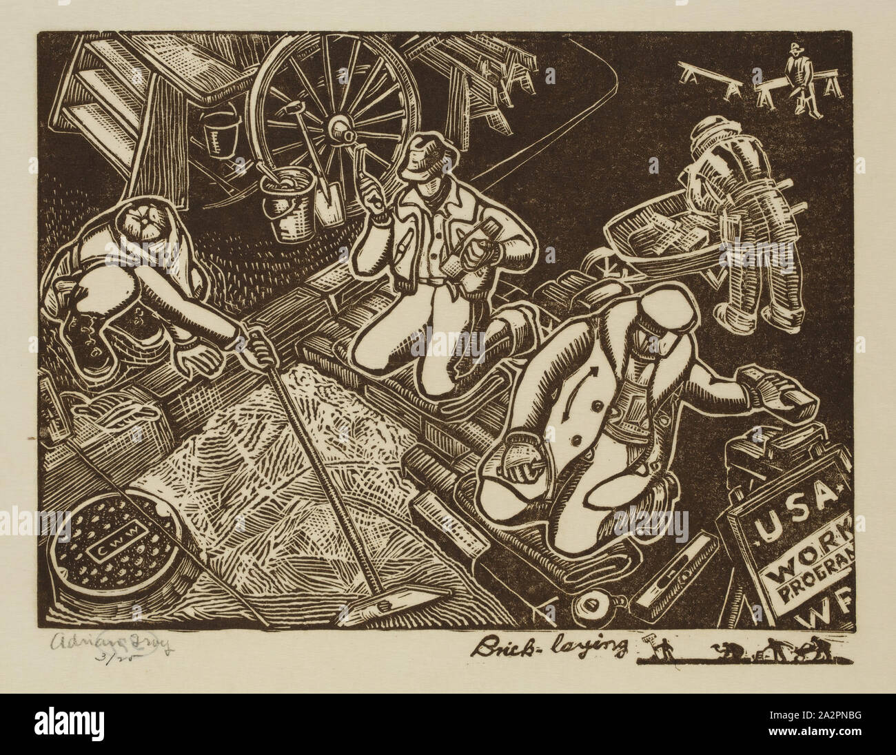 Adrian Troy, American, 1901 - 1977, Brick Laying, between 1935 and 1943 ...