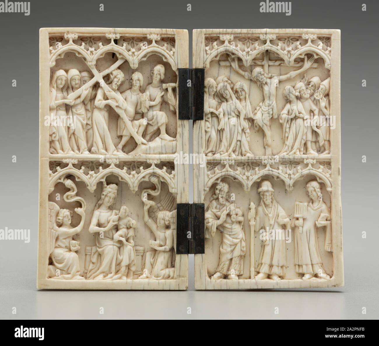 Unknown (French), Diptych, 14th Century, Ivory; modern metal mounts, 3 1/8 x 4 3/8 x 1/4 in ...