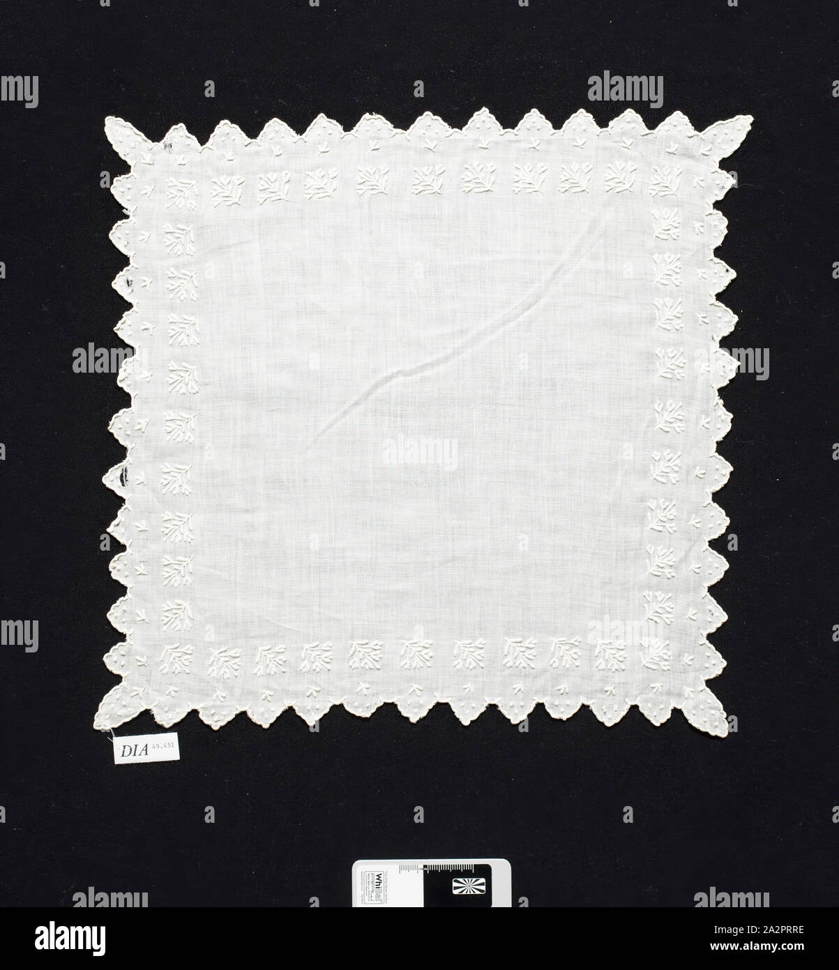 Unknown (French), Handkerchief, 19th Century, Linen, embroidered Stock ...