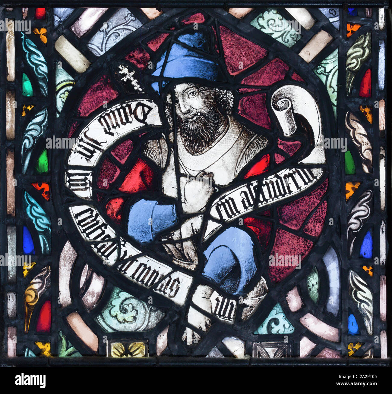 David, ca. 1470, Stained glass: pot metal; white glass and silver stain ...