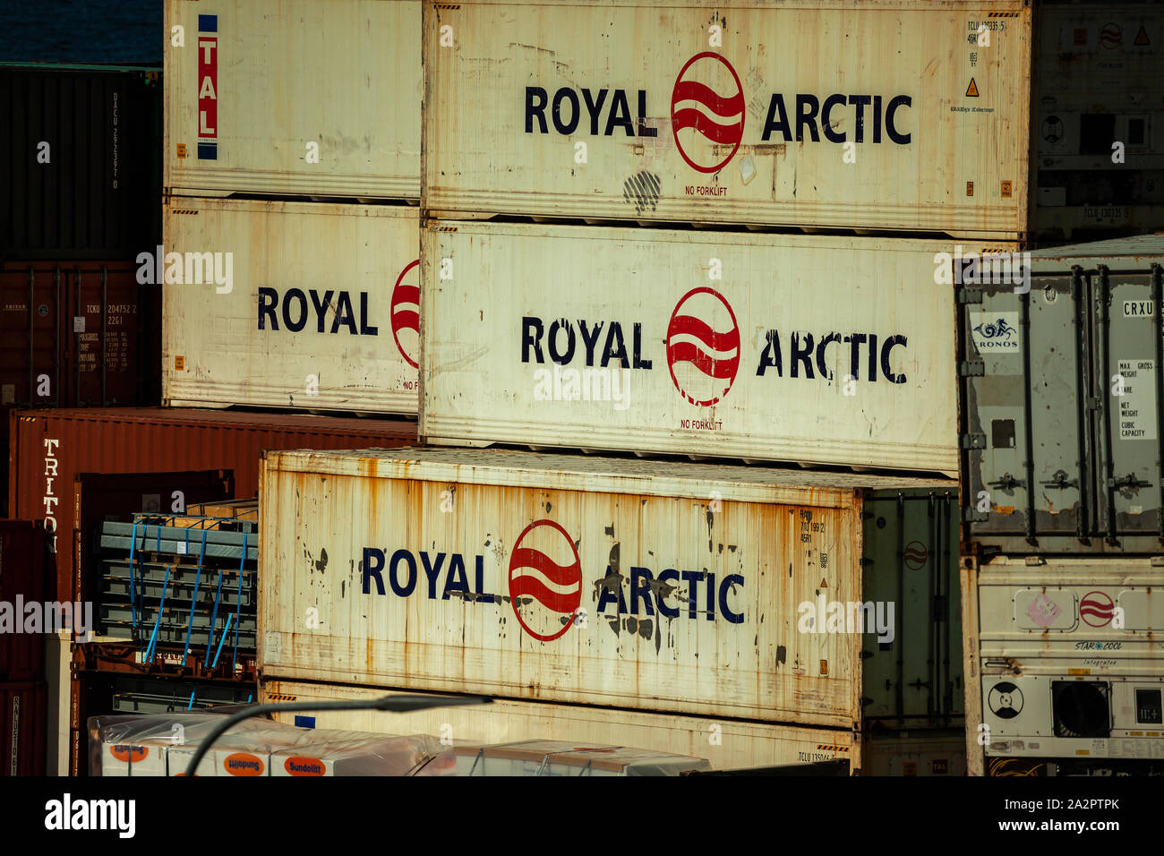 Shipping containers in Aasiaat harbour (Greenland Stock Photo - Alamy