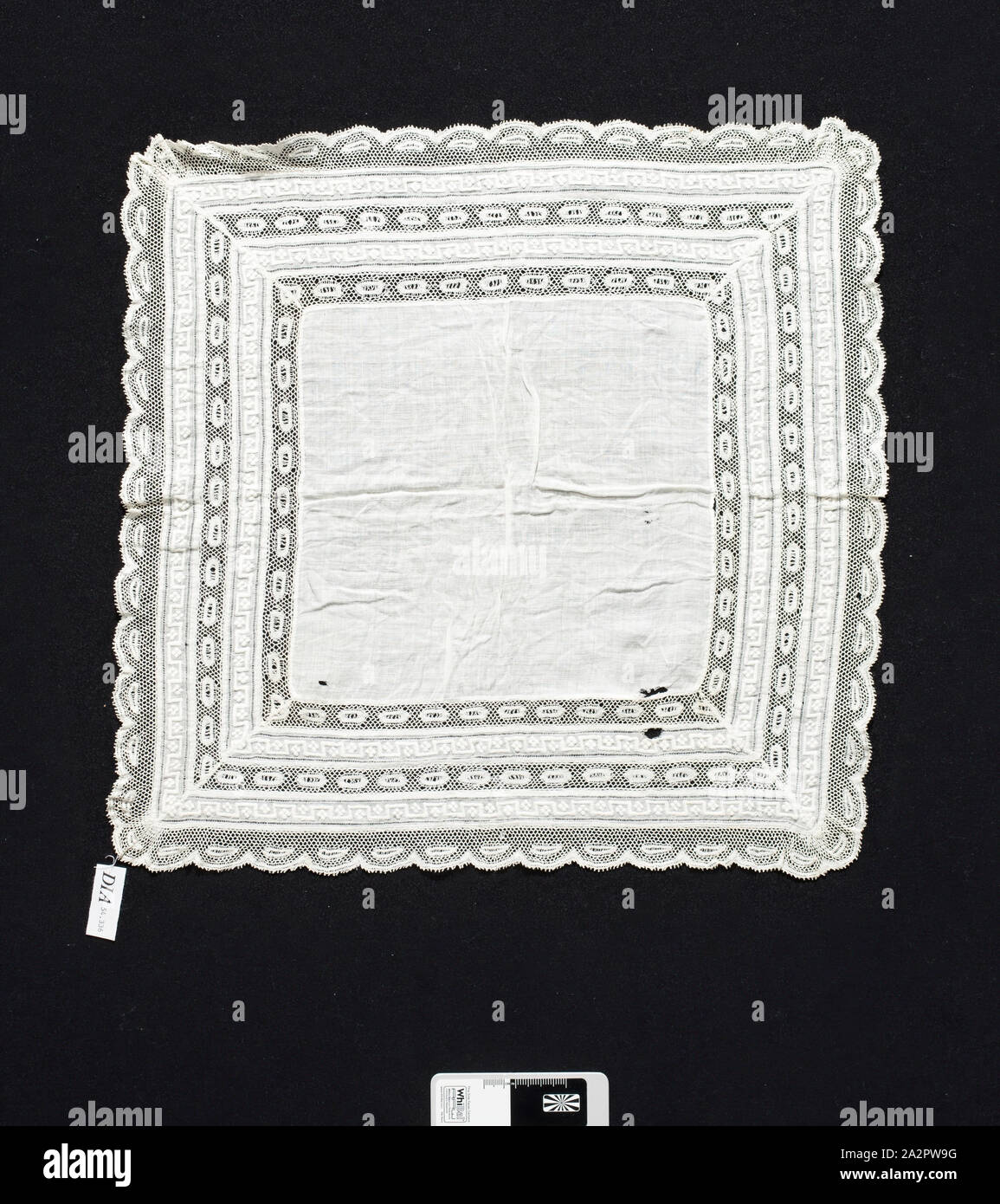 Unknown (French), Handkerchief, 19th Century, Lace, embroidered., 14 3/ ...