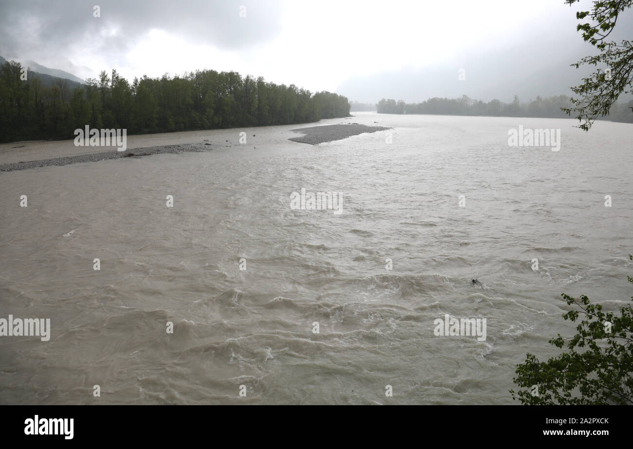 wide river during the flood in srping Stock Photo - Alamy