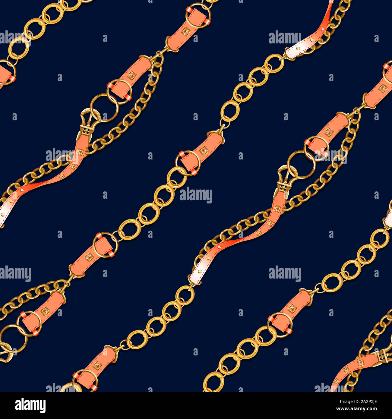 Seamless chains and pink belts pattern. Repeat design. Curved waves ...