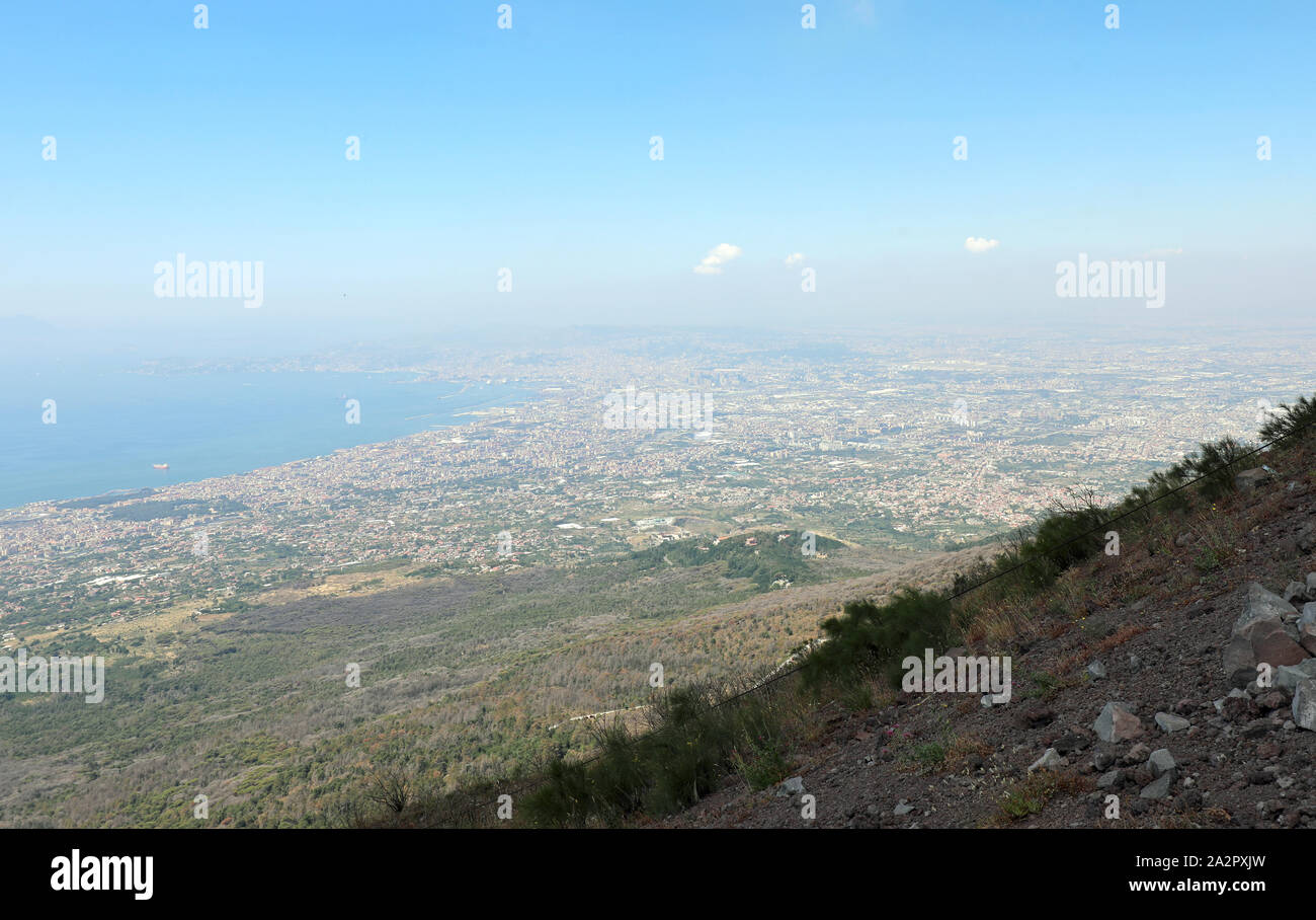 Bay of Naples in Italy from Vesuvius Volcano and the clouds of ...