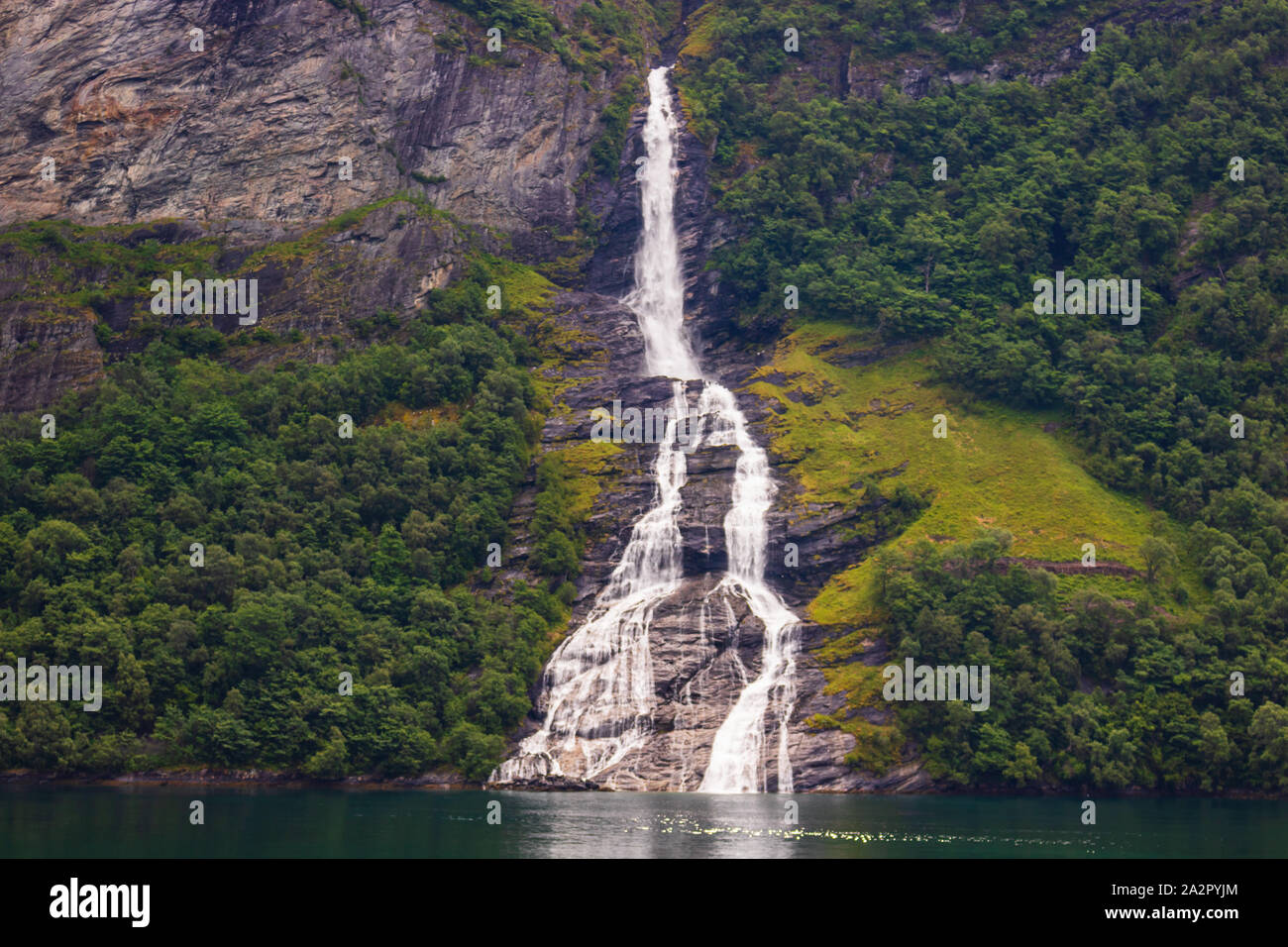 The Suitor, a waterfall in Geiranger Fjord, Norway, opposite to The ...