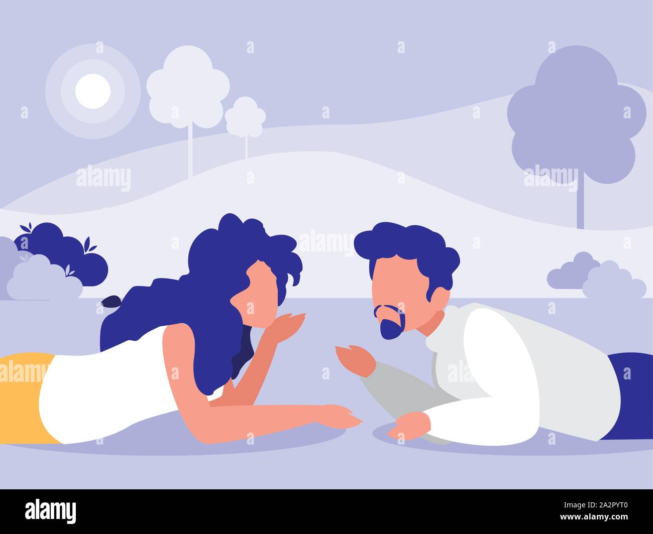 Woman and man design, Park nature outdoor season spring and summer ...