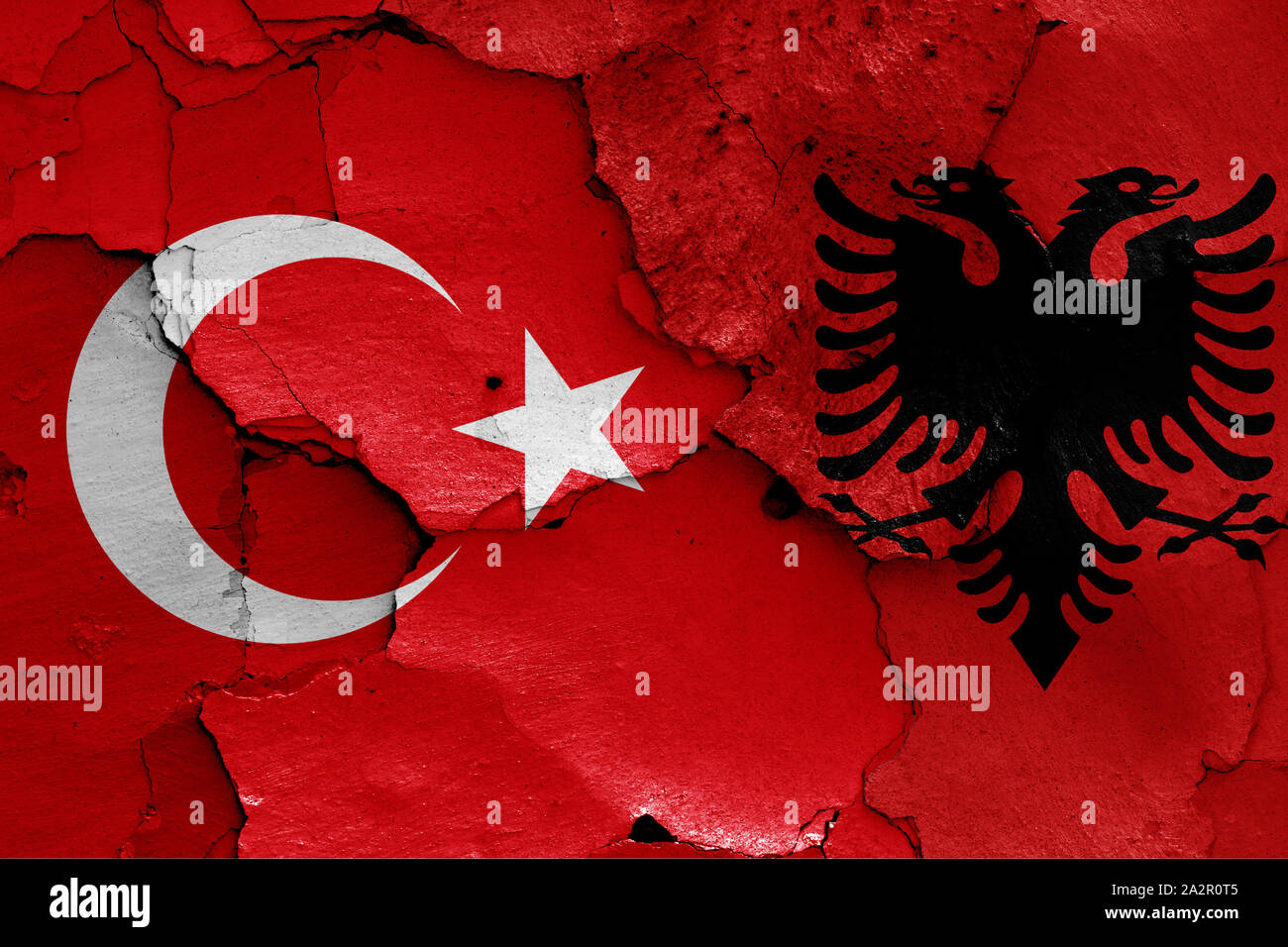 flags of Turkey and Albania painted on cracked wall Stock Photo - Alamy