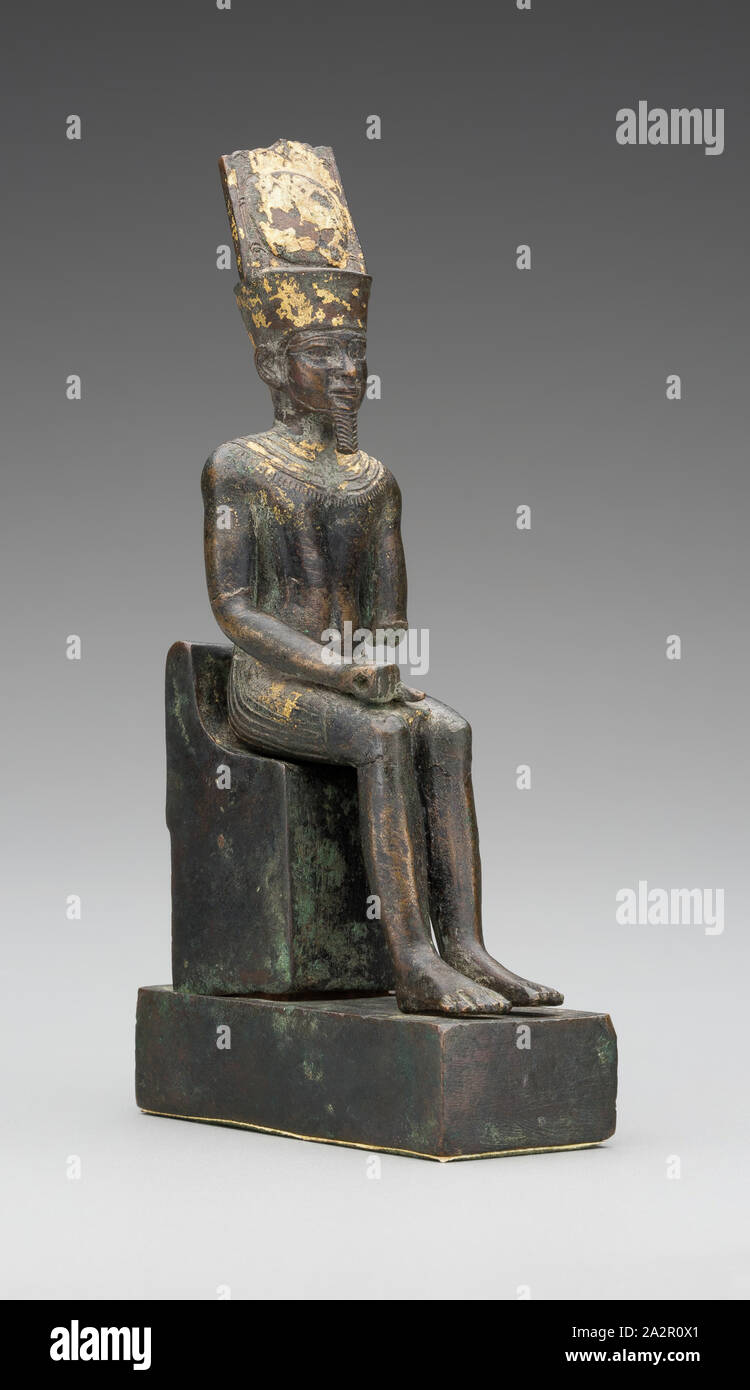 Egyptian, Figurine of God Amun, 663/525 BC, bronze, 6 x 1 1/2 x 3 in ...