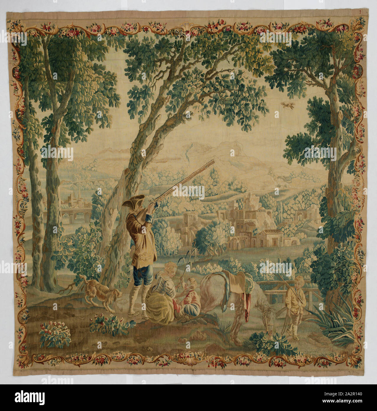 Hunting Scene, early 18th Century, Wool, silk, Overall: 109 × 106 ...