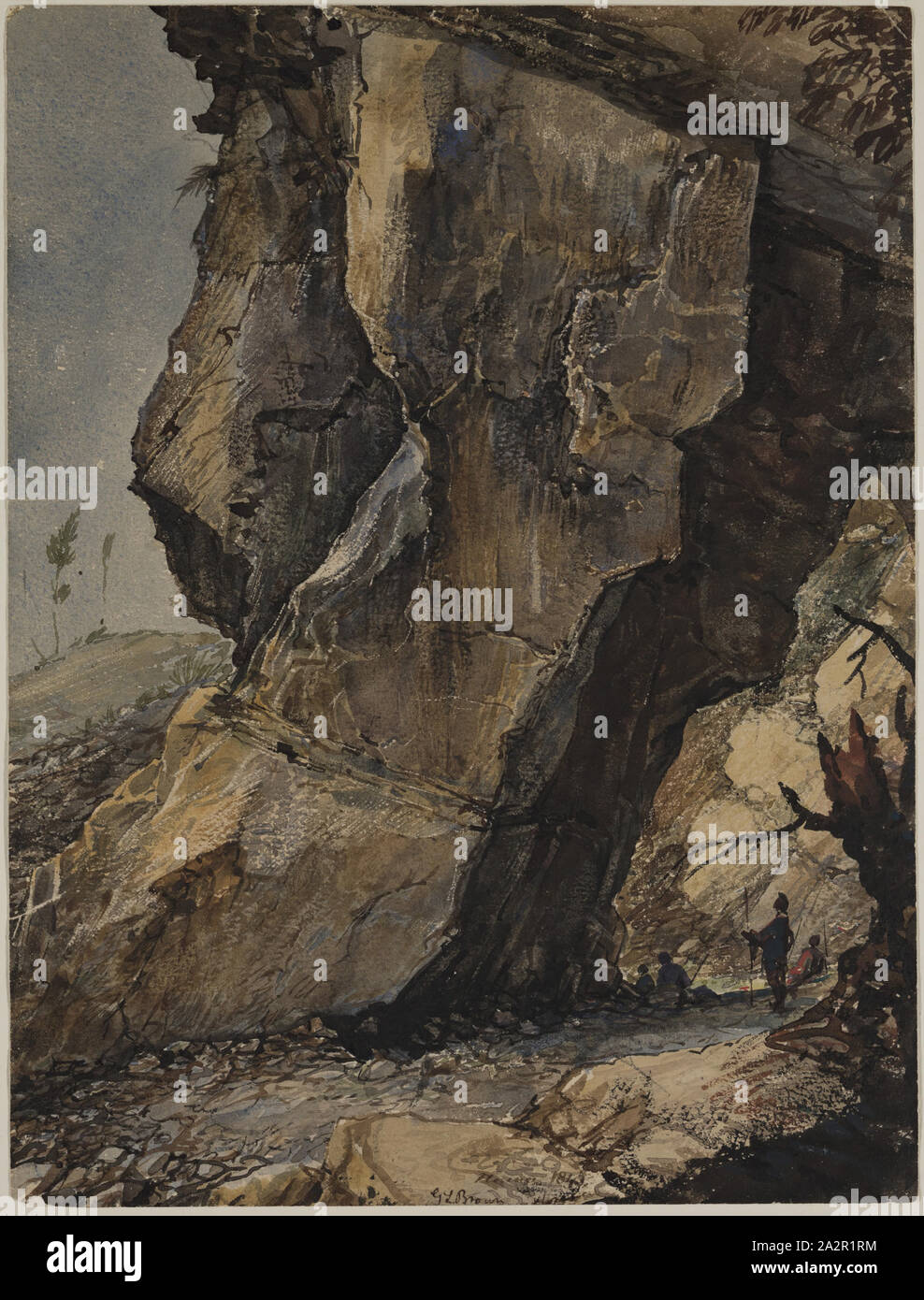 George Loring Brown, American, 1814-1889, Mountain Scene with Crag and ...