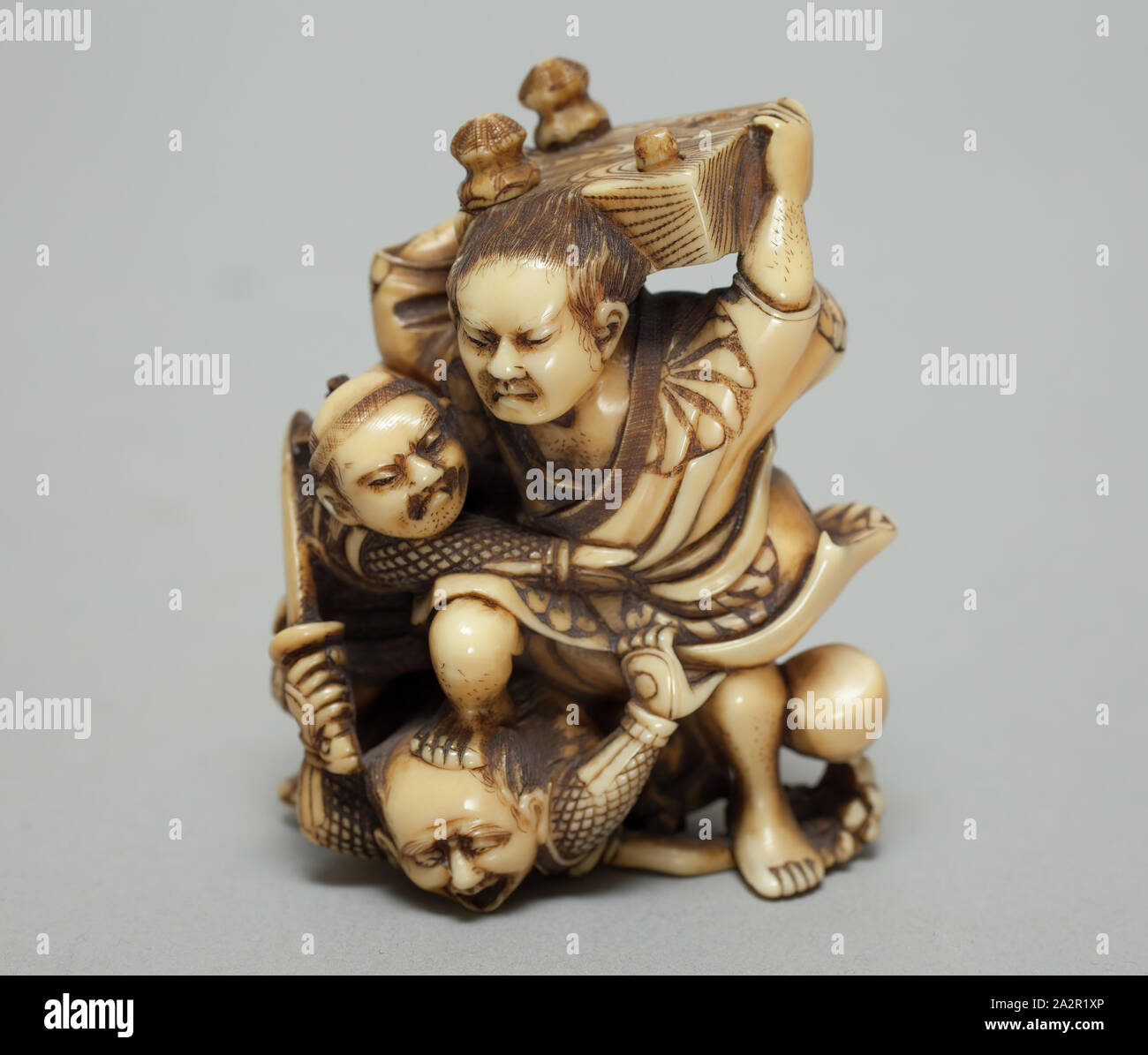 Ryomin, Japanese, Giant Fighting with Two Samurai, 1716/1868, height: 2 ...