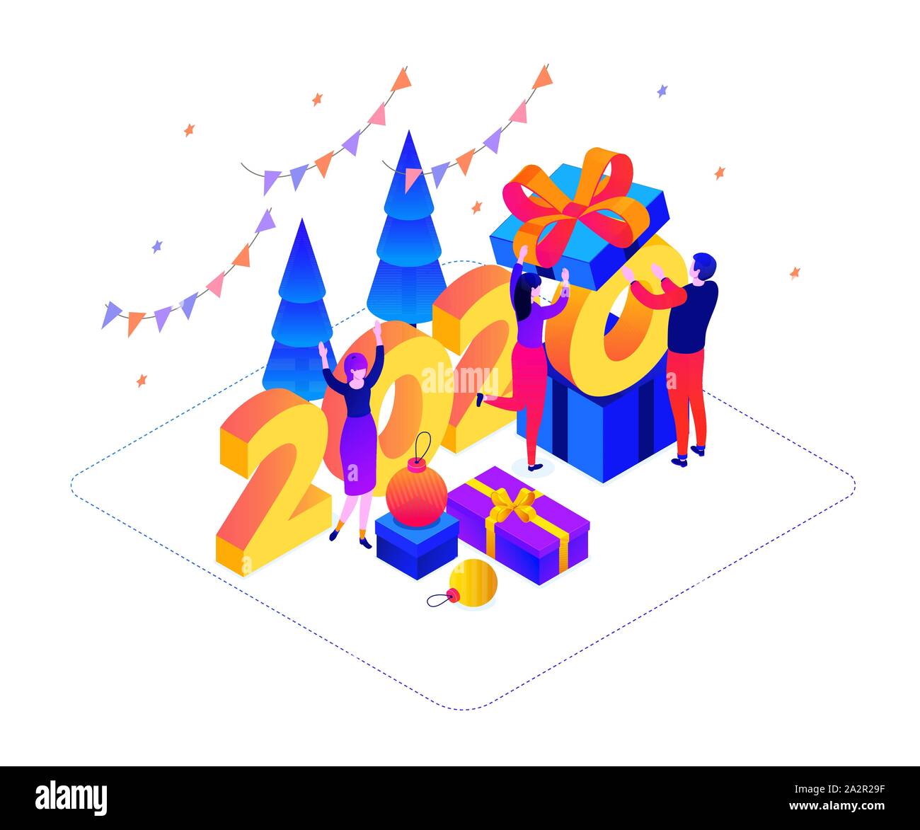 New year celebration isometric vector colorful illustration Stock ...