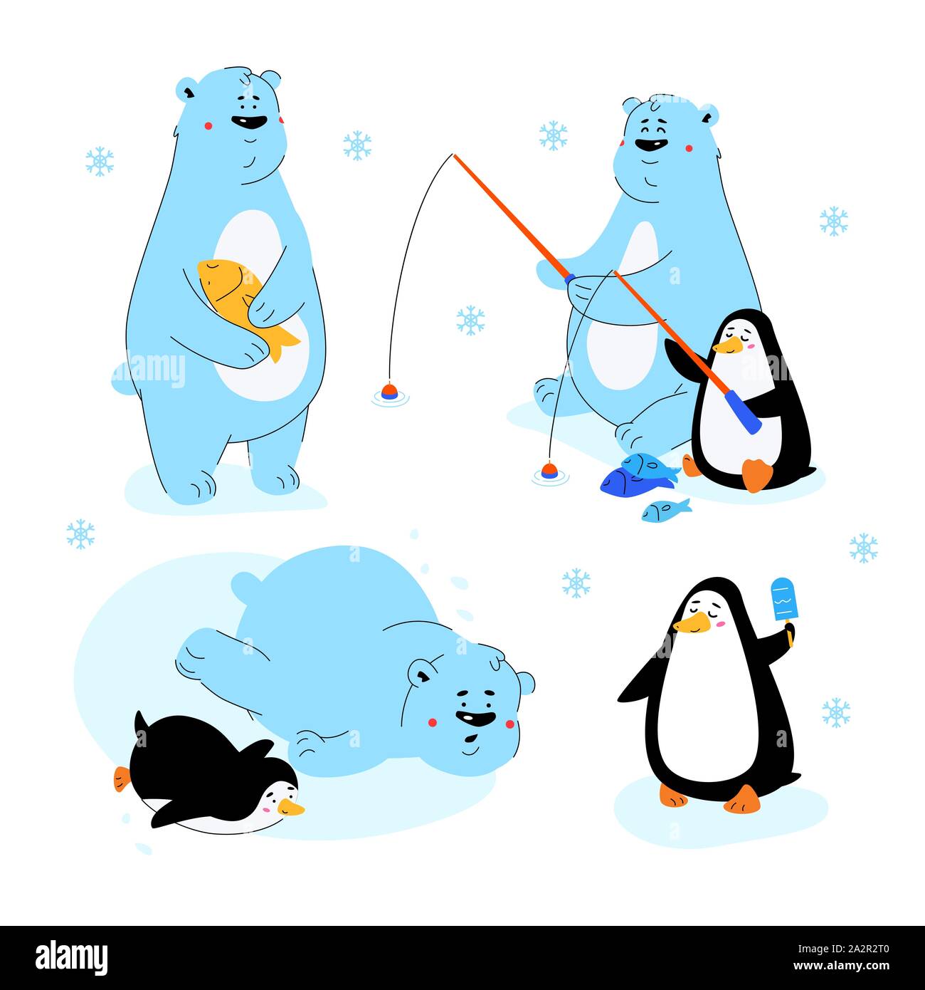 Cute Polar Bear And Penguin Drawing