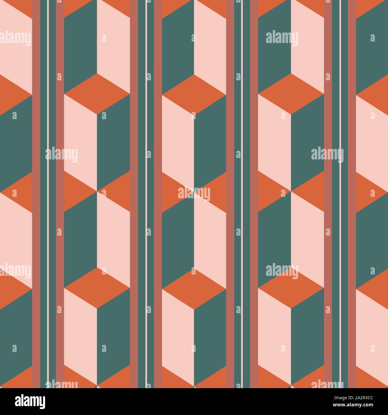 Unusual 3d effect rectangle block and stripe design in teal, orange and ...