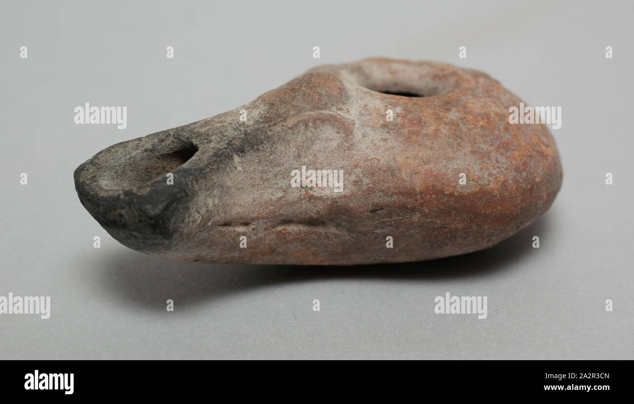 Greek, One-wick Lamp, 1st Century BC/1st Century AD, clay, 1 1/8 x 2 x ...