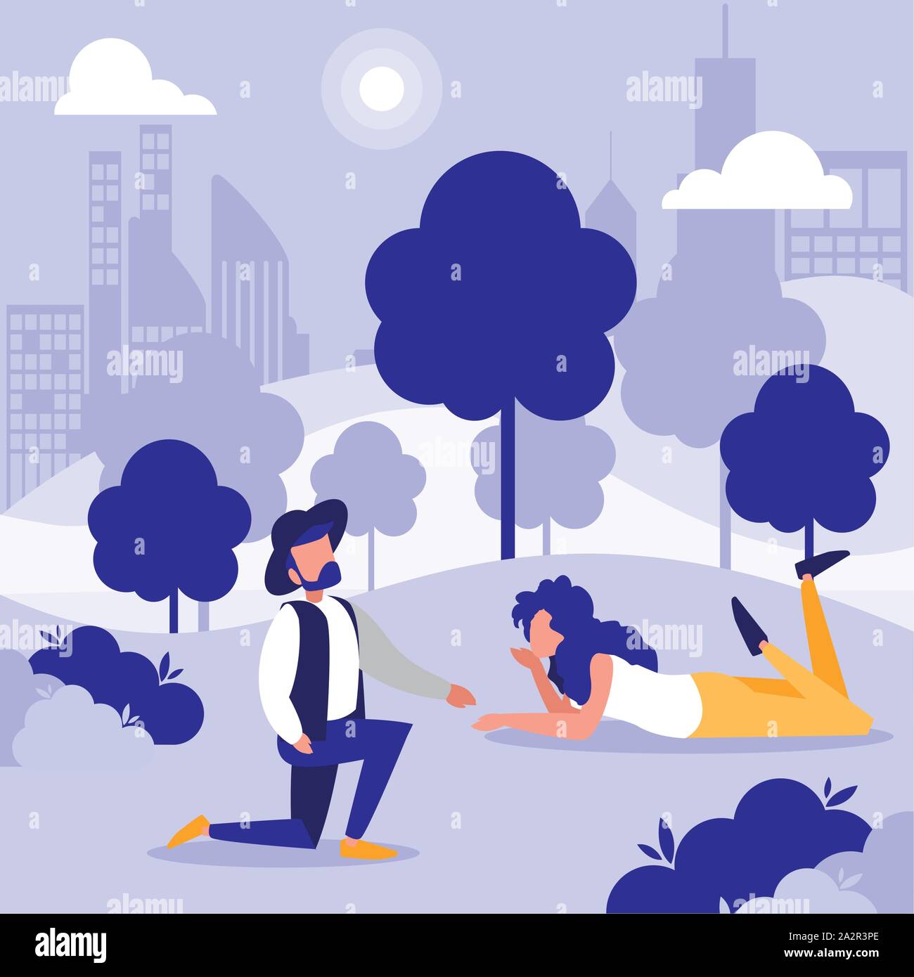 Woman and man design, Park nature outdoor season spring and summer ...