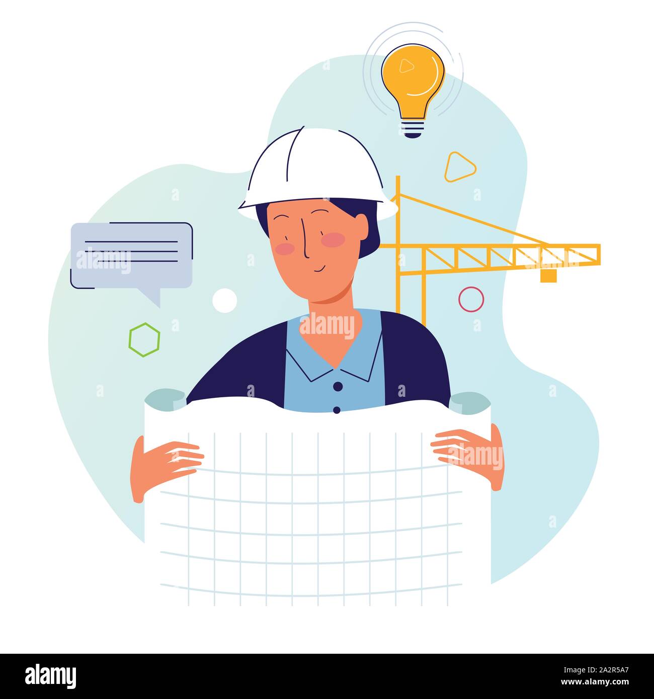Architect holding drawing paper in construction site with helmet and ...
