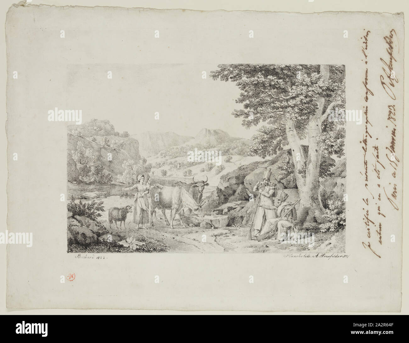 Bouchard, French, Landscape with Soldiers and Peasant Girl, 1822 ...
