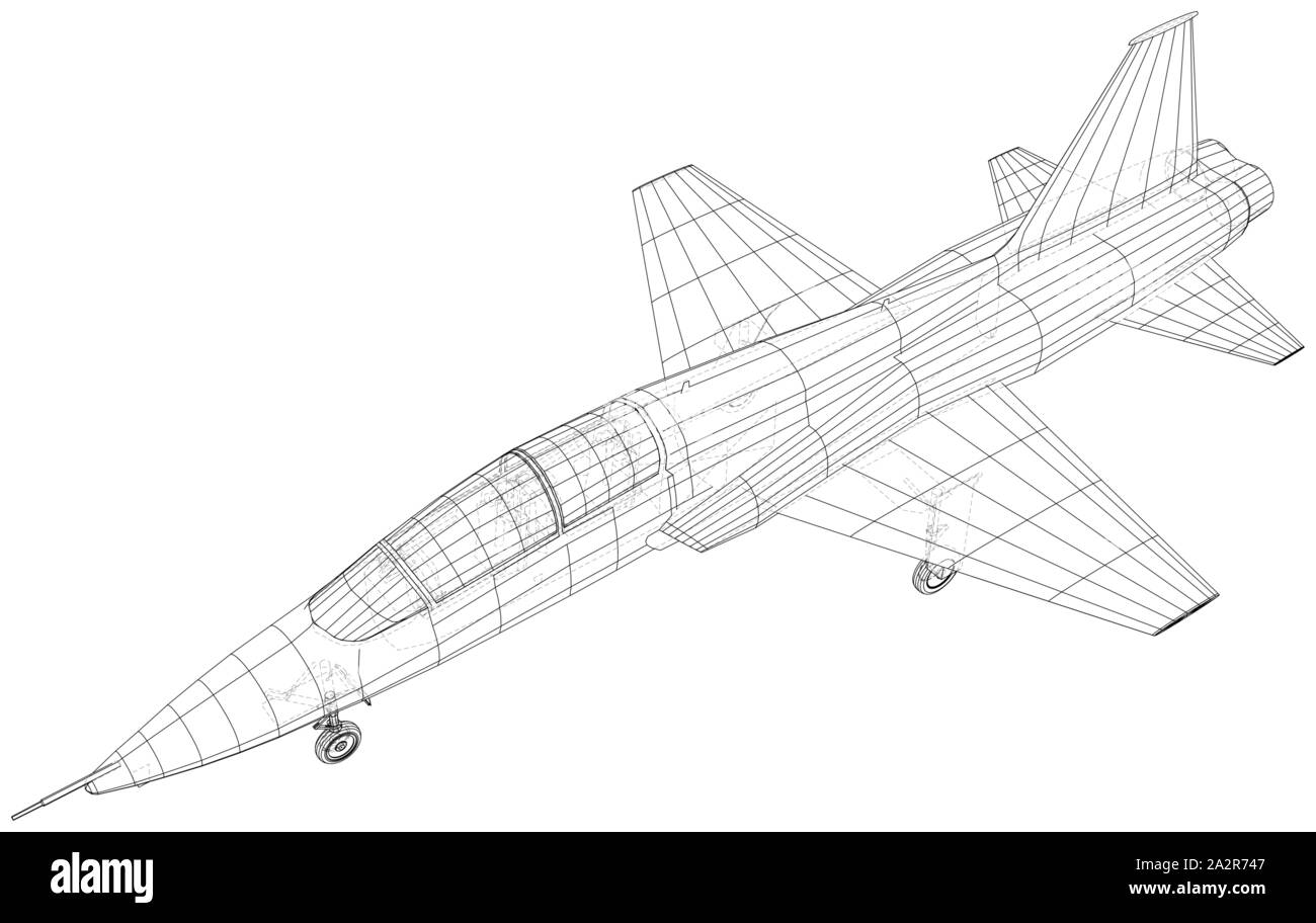 Outline Airplane. Vector rendering of 3d. Wire-frame style. The layers ...