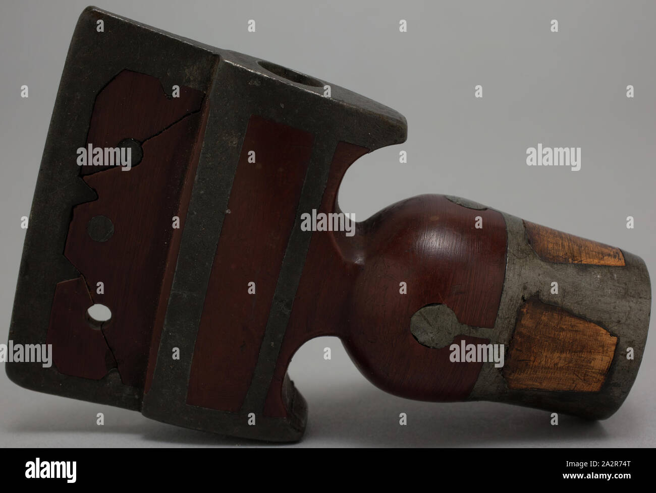 Cree, Native American, Pipe Bowl, ca. 1860, catlinite with lead inlay ...