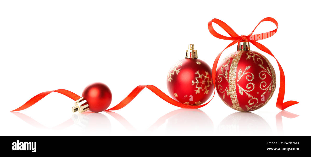 Red Christmas decoration bauble with ribbon bow isolated on white ...