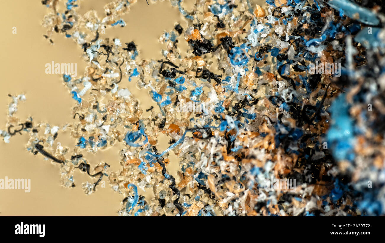 Plastic gets into water basin and gradually destroyed by waves and sun ...