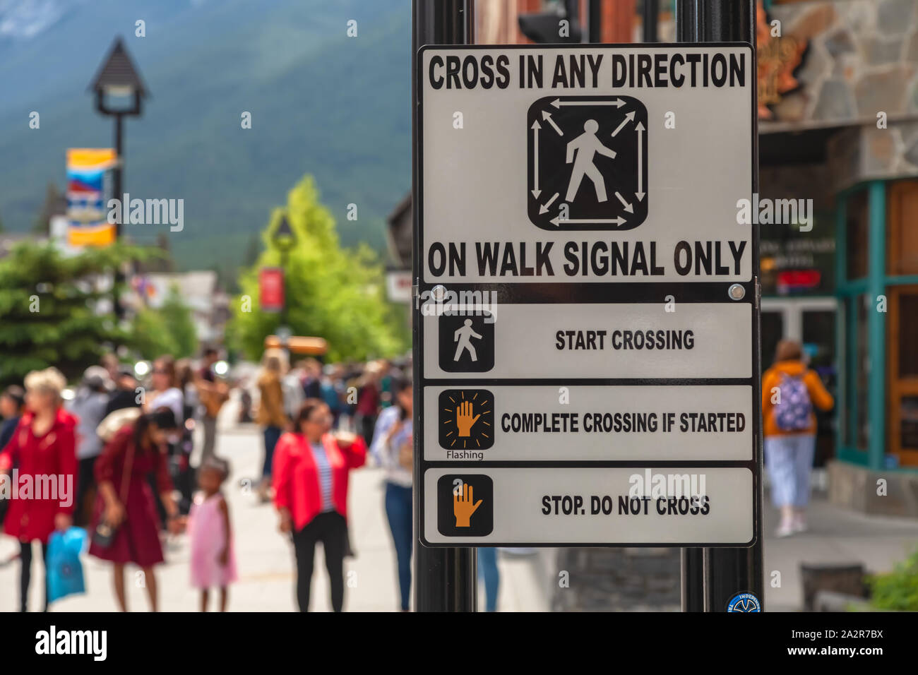 Signal directions for pedestrians at the light signal at Banff in Banff ...