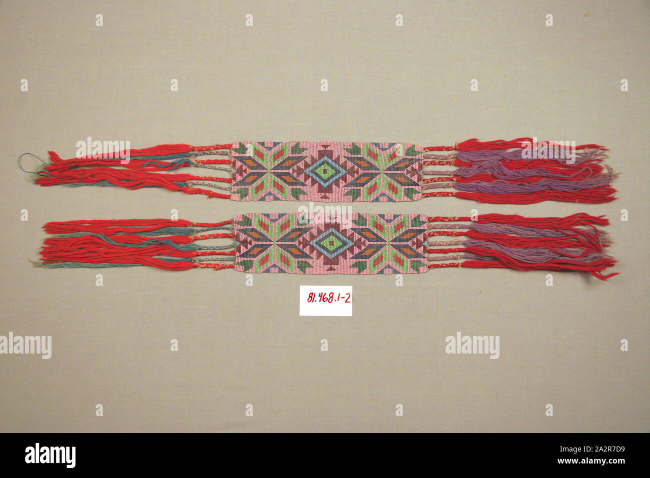 Potawatomi, Native American, Garters, ca. 1885, glass beads, wool yarn ...