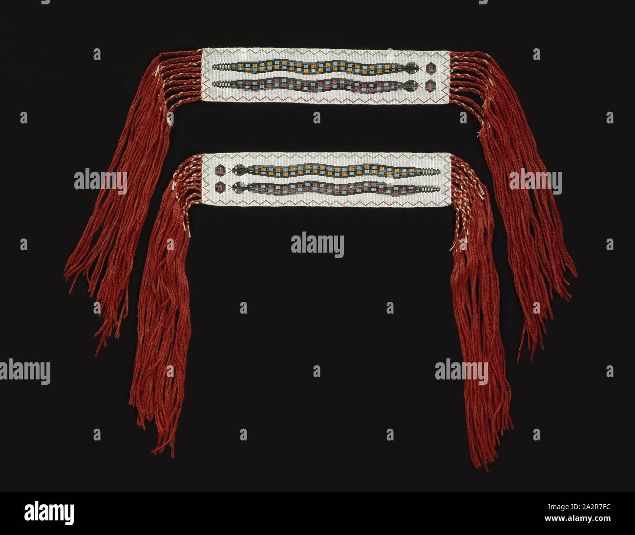 Chippewa, Native American, Garters, ca. 1890, beads, plant fiber and ...