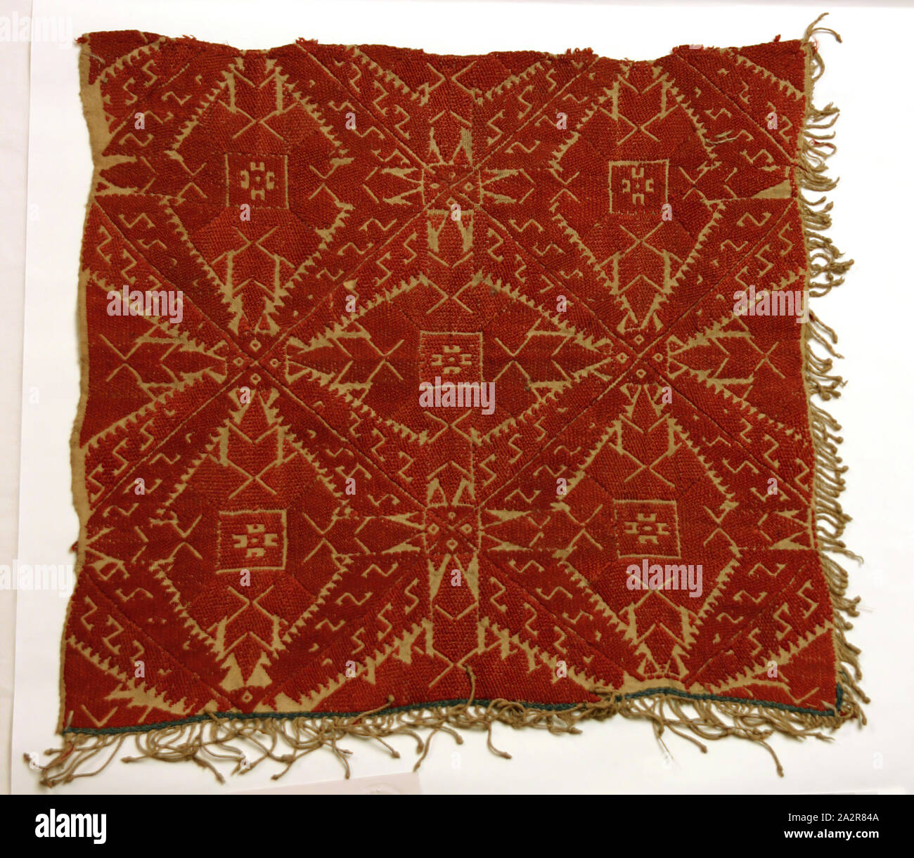 Rhodian Embroidery, c. 1690, Silk, Dimensions with fringe: 14 1/2 x 14 ...