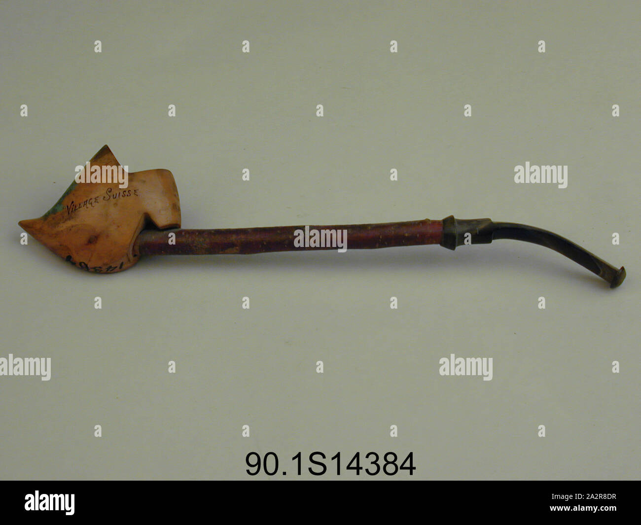 Unknown (Swiss), Pipe, 19th Century, Wood, metal, 8 3/4 x 2 1/8 x 1 in ...