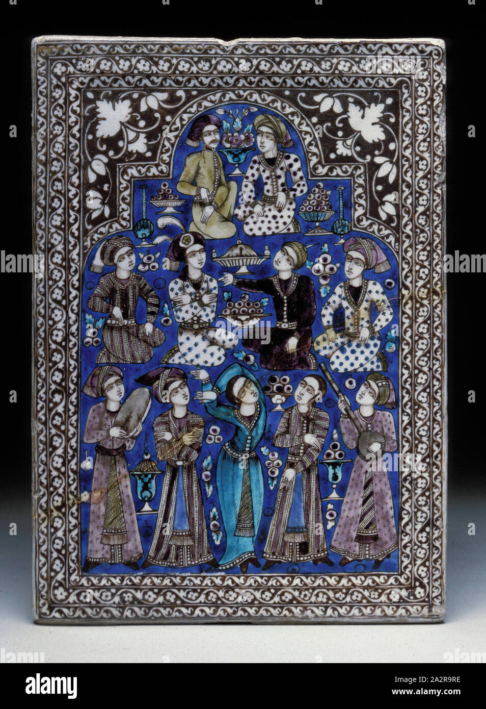 Islamic, Iranian, Tile, 1800s, Underglaze painted fritware, 13 1/2 x 9 ...
