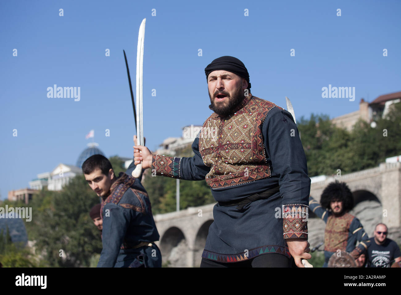 GEORGIA, TBILISI-07 OCTOBER 2017: Warriors dressed in Georgian national ...
