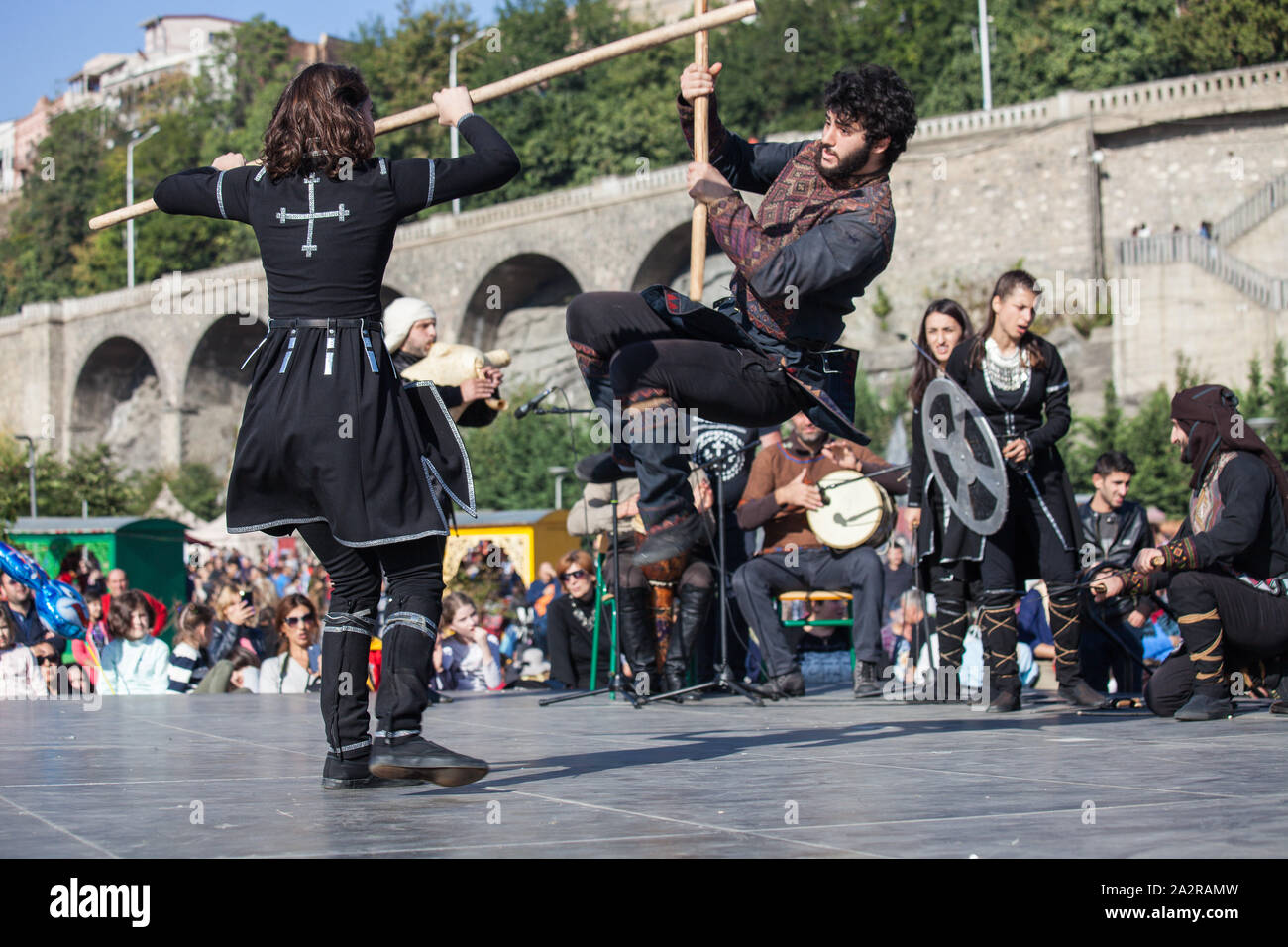 GEORGIA, TBILISI-07 OCTOBER 2017: Warriors dressed in Georgian national ...