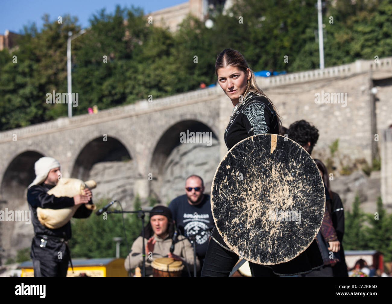 GEORGIA, TBILISI-07 OCTOBER 2017: Warriors dressed in Georgian national ...