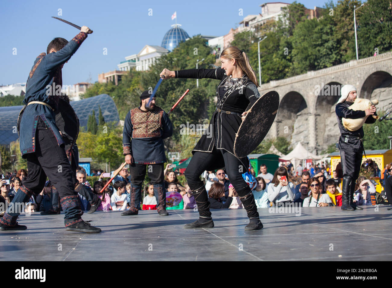 GEORGIA, TBILISI-07 OCTOBER 2017: Warriors dressed in Georgian national ...